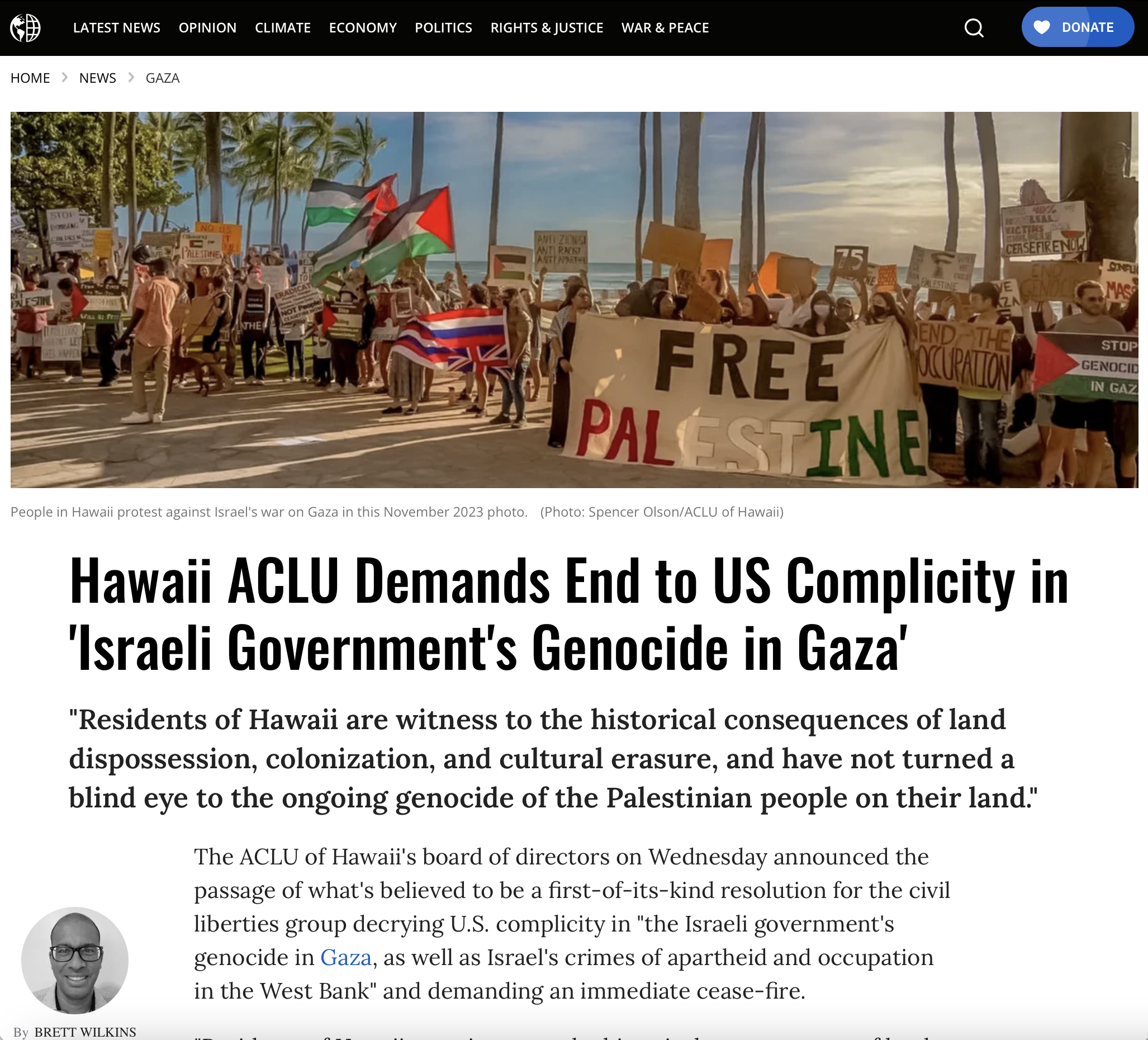 Common Dreams: Hawai'i ACLU Demands End to US Complicity in 'Israeli ...